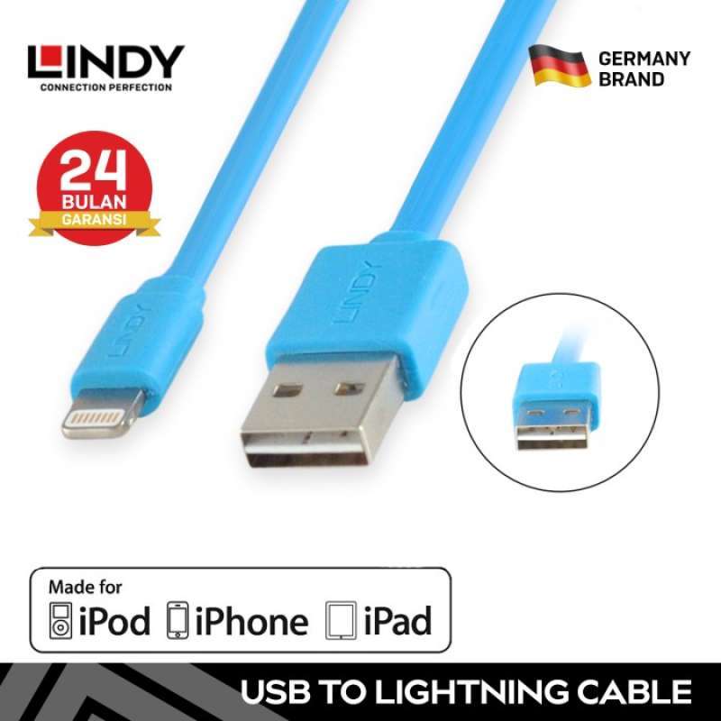 Jual LINDY Kabel MFi USB to Lightning Flat Data Cable Blue 1M di Seller ...