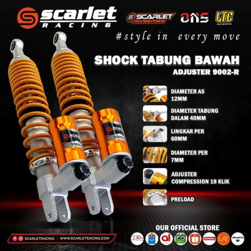 Jual Scarlet Racing Mono Shock Tabung Bawah 9002r Mio 310 Mm Kuning Di ...