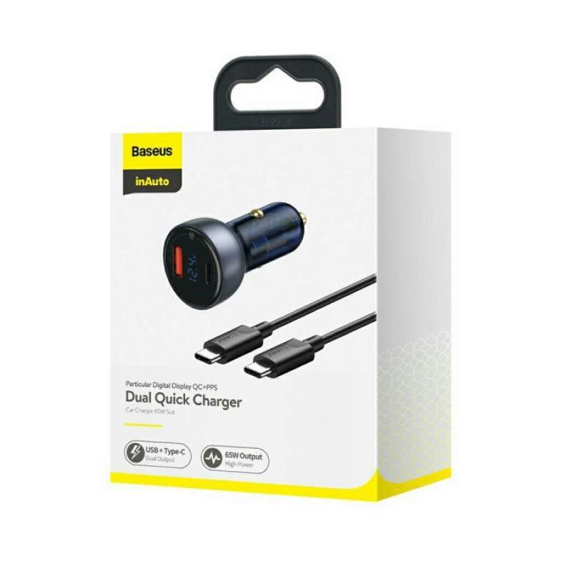 Jual Baseus Car Charger Mobil Digital PD QC 65W+Cable Type C to Type C ...