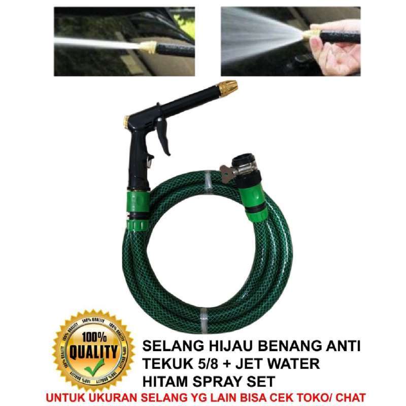 Jual SELANG AIR HIJAU BENANG ANTI TEKUK 5/8 + JET WATER HITAM SPRAY SET ...
