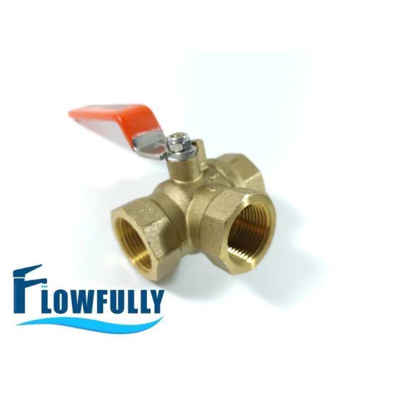 Jual BALL VALVE 3 WAY KUNINGAN 3/4 inch ONDA STOP KRAN ENGKOL 3 LUBANG ...