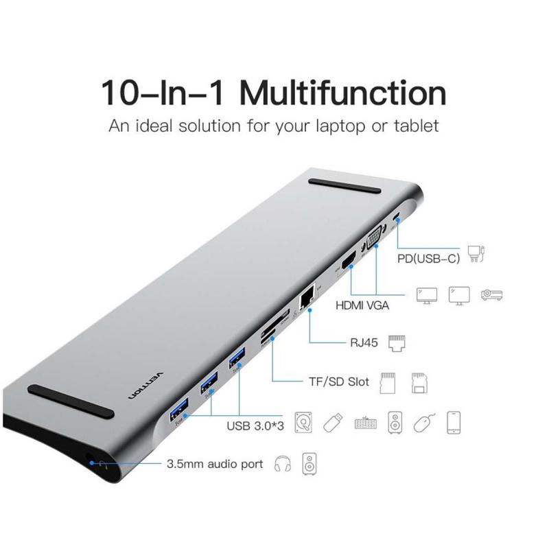 Jual Vention 10in1 Docking All in One USB Type-C 3.1 to HDMI/VGA/Aux 3 ...