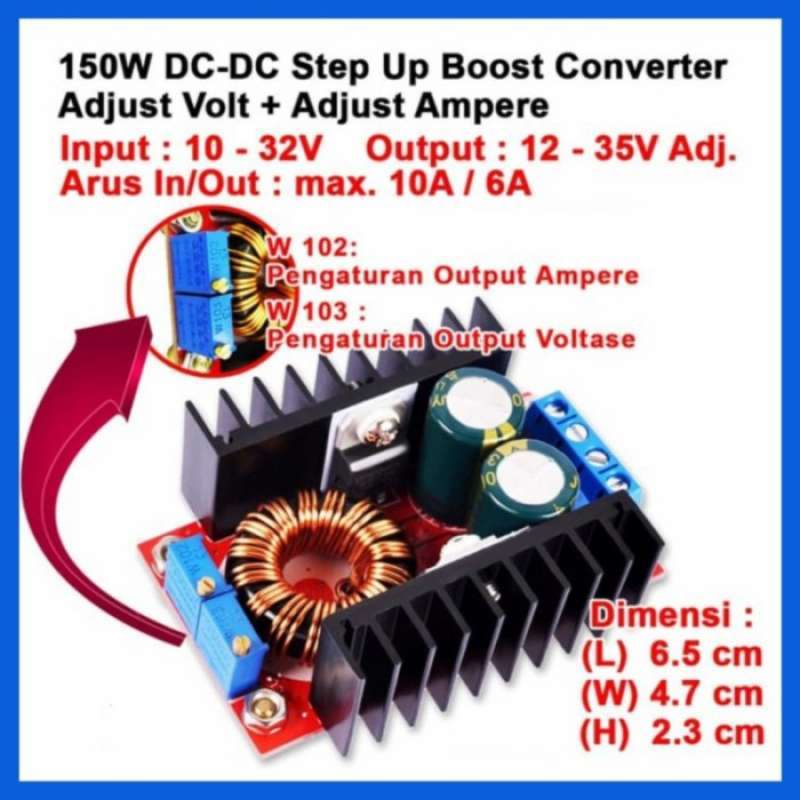 Jual DC DC Step Up 150W 10-32V to 12-35V 10A Volt dan Amper Adjust di ...