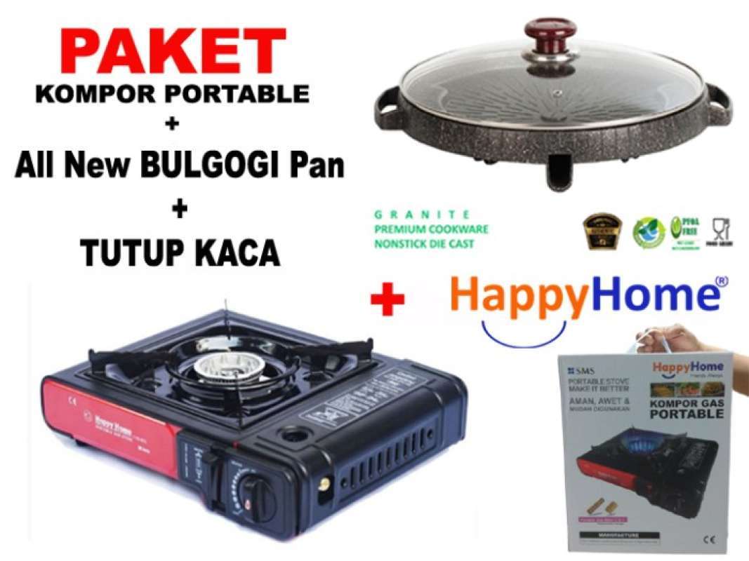 Jual Paket HAPPY HOME Kompor Portable New Bulgogi Grill Pan (+) Tutup ...