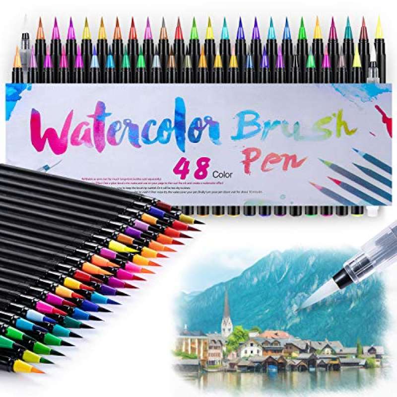 Jual Watercolor Brush Markers Pens Set 48 Colors Water-based Drawing ...