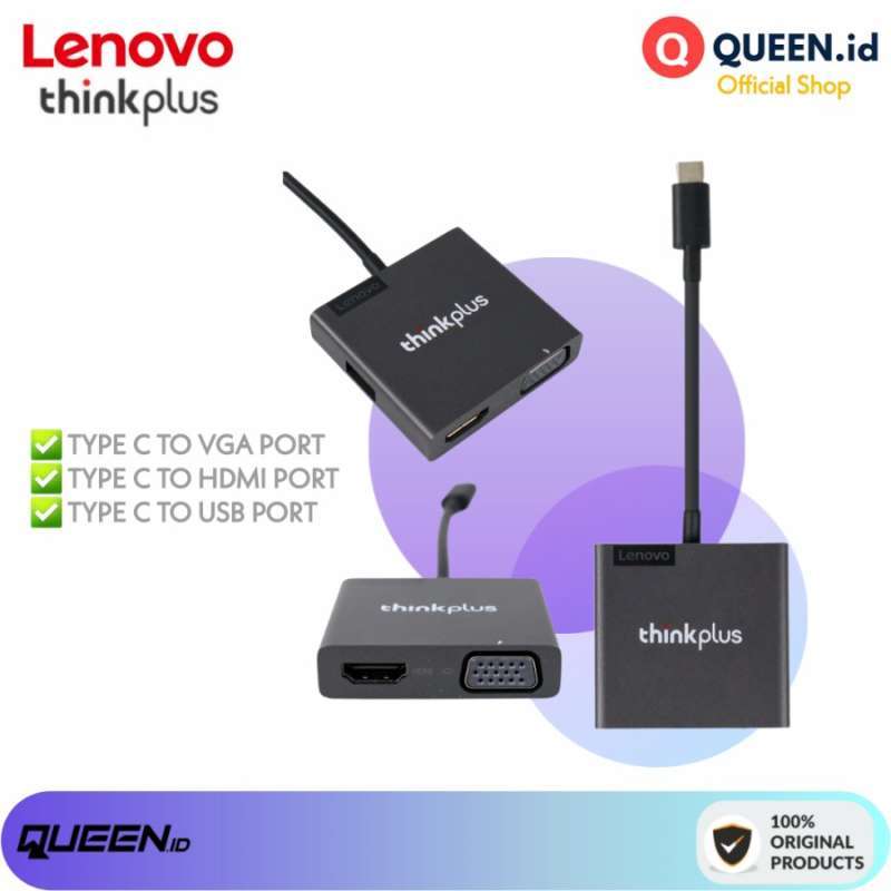 Jual Lenovo Thinkplus Adapter Converter Usb Type C To Vga Hdmi Usb Port 4k Di Seller Queen Id