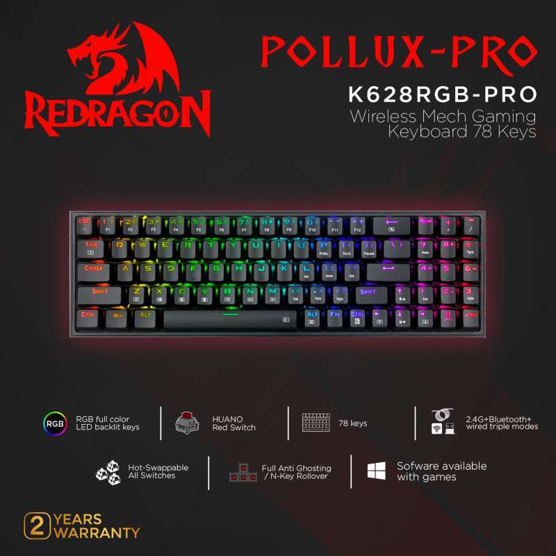 Jual Redragon Wireless Mech Gaming Keyboard 78 Keys Pollux - K628rgb ...