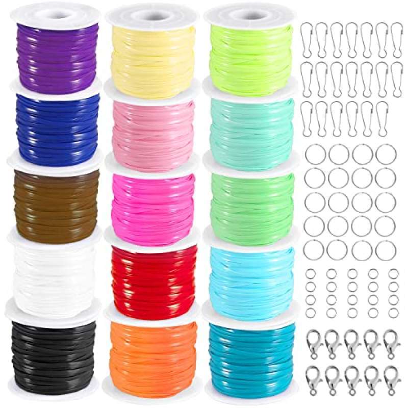 Jual KAMJUNTAR 15 Rolls Lanyard String, Plastic Lacing Cord Kit for ...