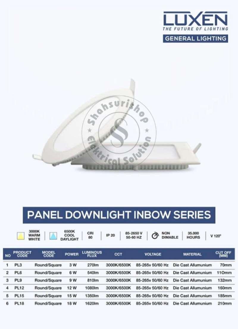 Jual Lampu Downlight Led Panel Inbow 3w 3 W Watt Luxen Bulat Bergaransi ...