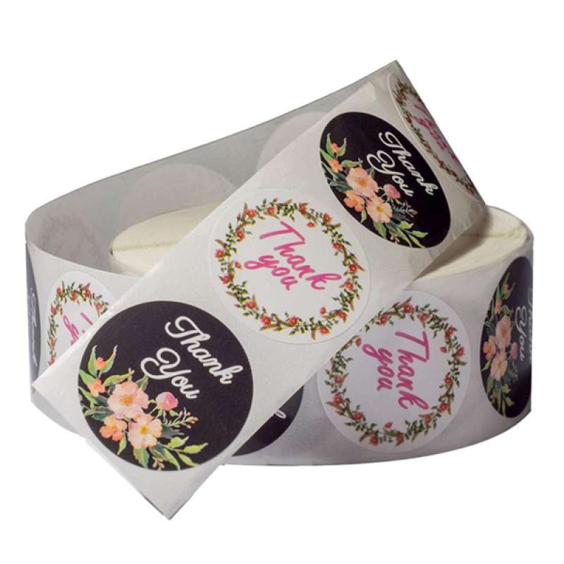Promo Round thank you Floral Sticker 500pcs/roll DIY Gift Envelope ...