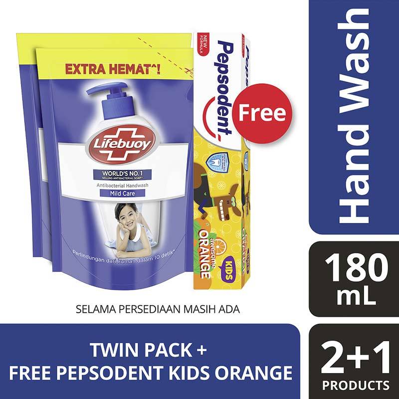 Jual LIFEBUOY Mildcare Pouch Hand Wash [180 mL/ Twinpack] + Free ...