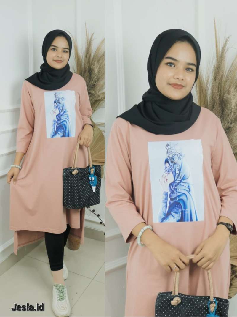 Promo Jesla Fashion Ratu Hijab Midi Dress Bahan Combed Aplikasi Sablon ...