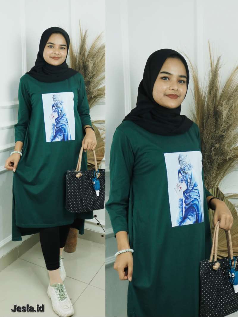 Promo Jesla Fashion Ratu Hijab Midi Dress Bahan Combed Aplikasi Sablon ...
