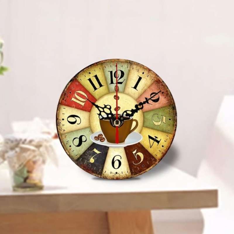 Promo Jam Meja Unik Kayu Vintage Coffee Retro Jam Duduk Sweep Movement ...