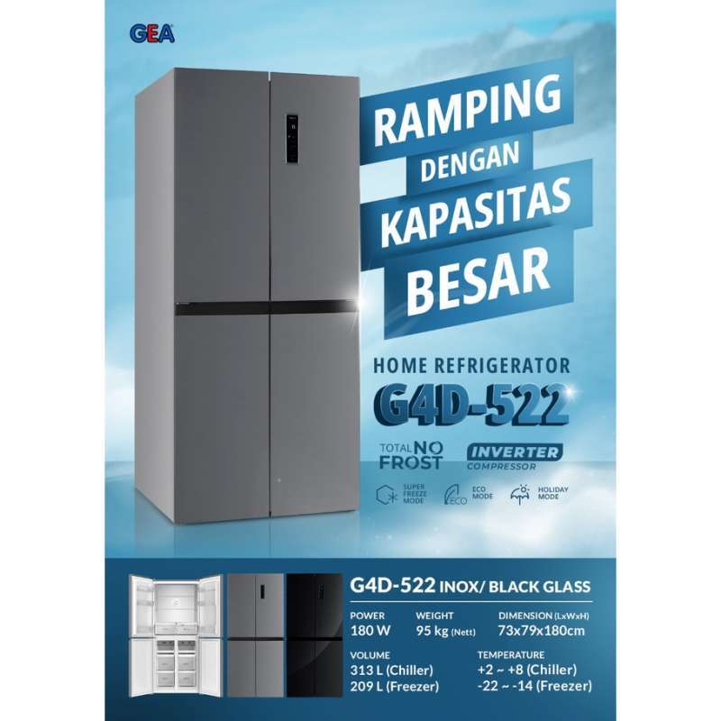 Jual Kulkas Gea 4 Pintu Tipe G4d522 Inox Silver (palembang) Di Seller ...