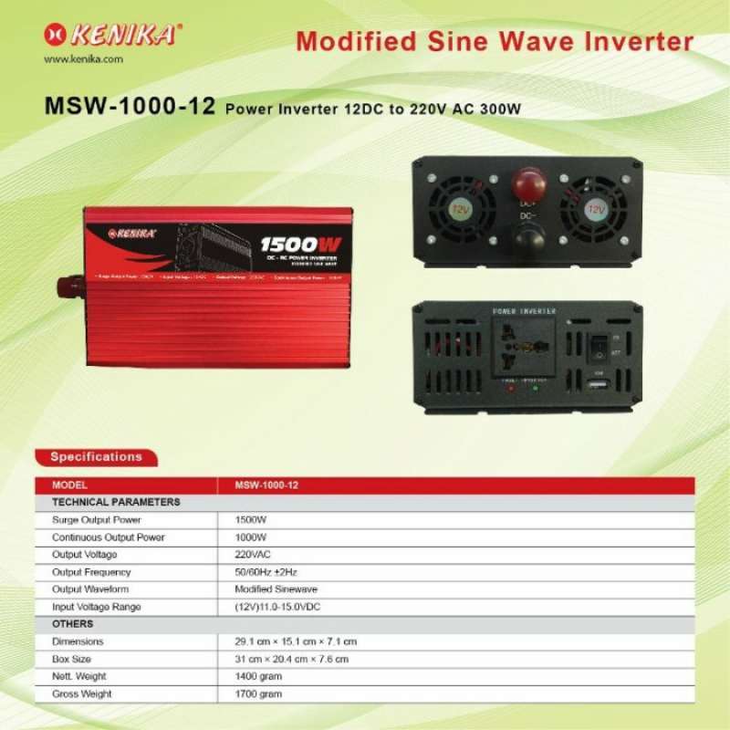 Promo POWER INVERTER KENIKA 12V DC to 220V AC 1000W MODIFIED SINE WAVE ...