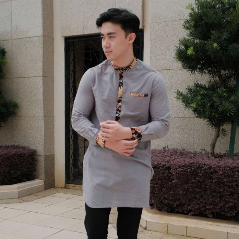 Promo Koko Kurta Sultan Pria Muslim Premium Lis Batik - Grey Diskon 33% ...