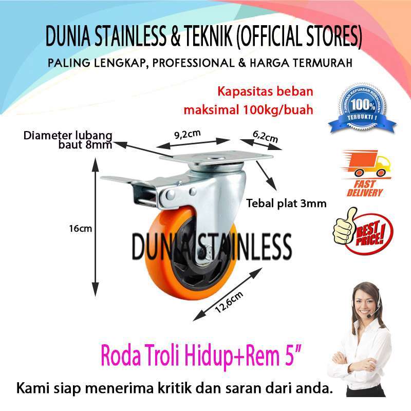 Jual Roda Troli Hidup+Rem 5 inch di Seller DUNIA STAINLESS STEEL ...