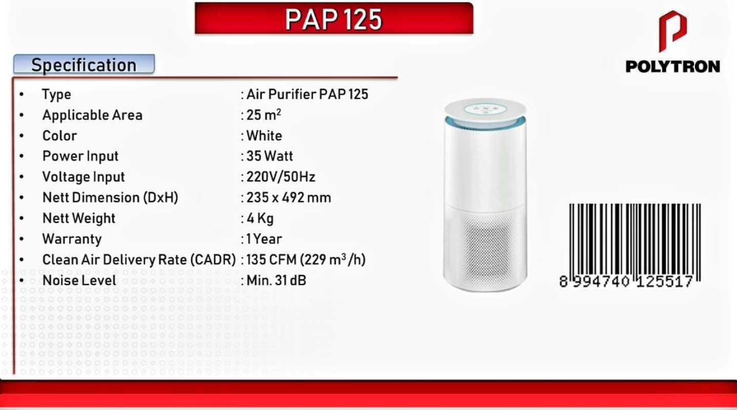 Jual Polytron Air Purifier Pap 125 With Hepa Uv Sterilizer Up 25m2 Di ...