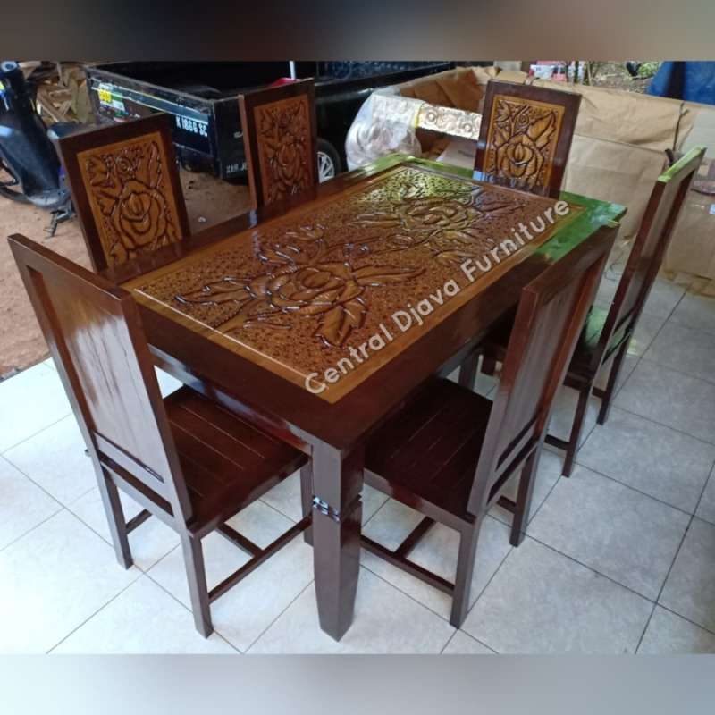 Jual Kursi Meja Makan Ukir Minimalis Kayu Jati Kursi 6 Ukiran Asli Jepara - Coklat -- di Seller ...