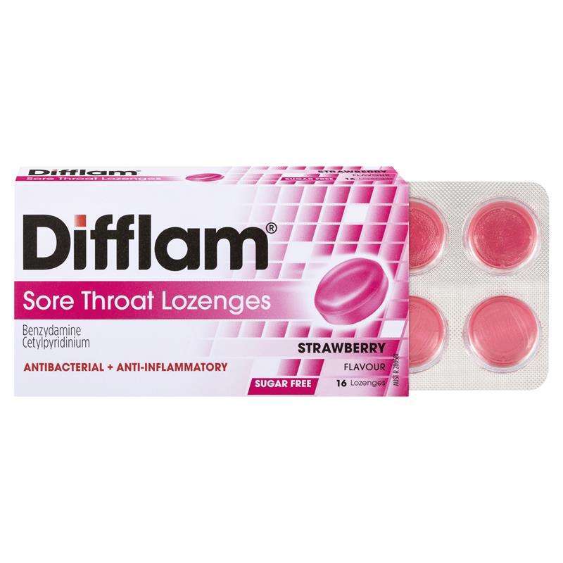 Jual Difflam Anti-Inflammatory Sugar Free Strawberry 16 Lozenges di ...