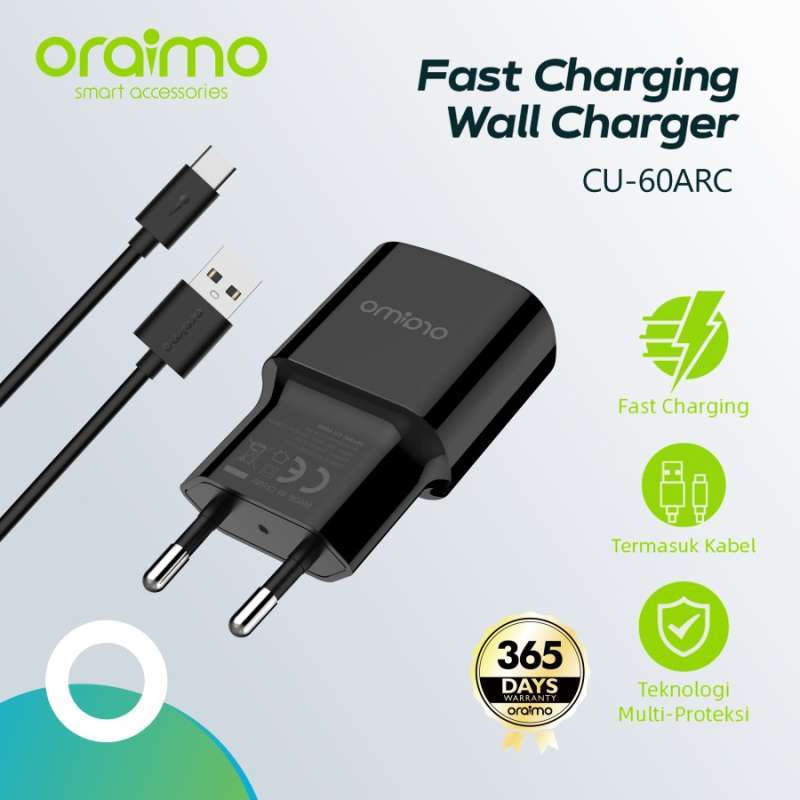 Jual Oraimo Fast Charging Wall Charger dengan Kabel USB Type-C CU-60ARC ...