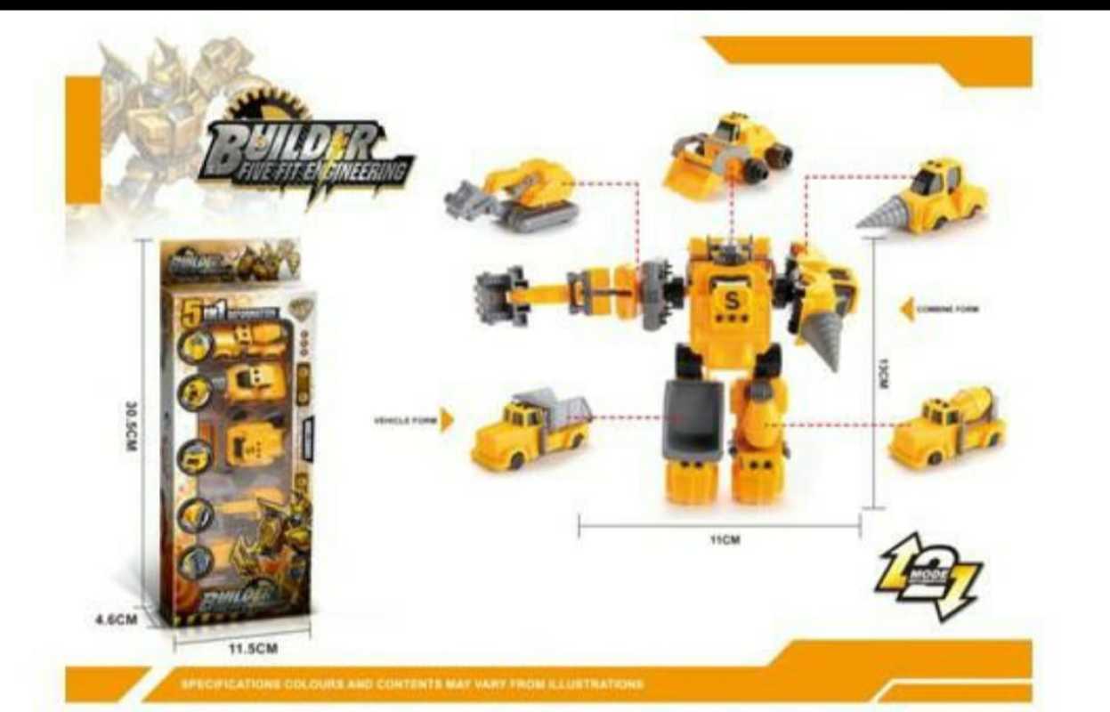 Promo Mainan Robot Transformer Builder Fire Fit Engineering 5 in 1 ...