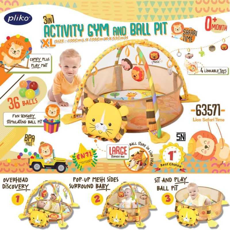 Jual Pliko 3 in 1 Activity Play Gym and Ball Pit – Safari Time - - di ...