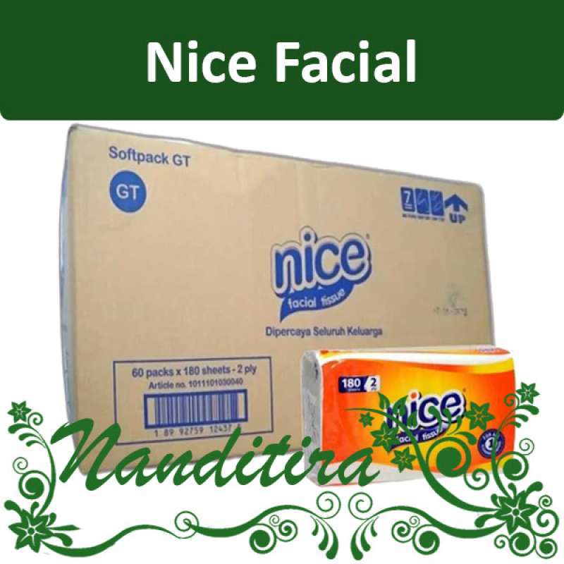 Promo Nice Facial Tissue Soft Pack 180 Sheets - 2 Ply [1 Karton Isi 60 ...