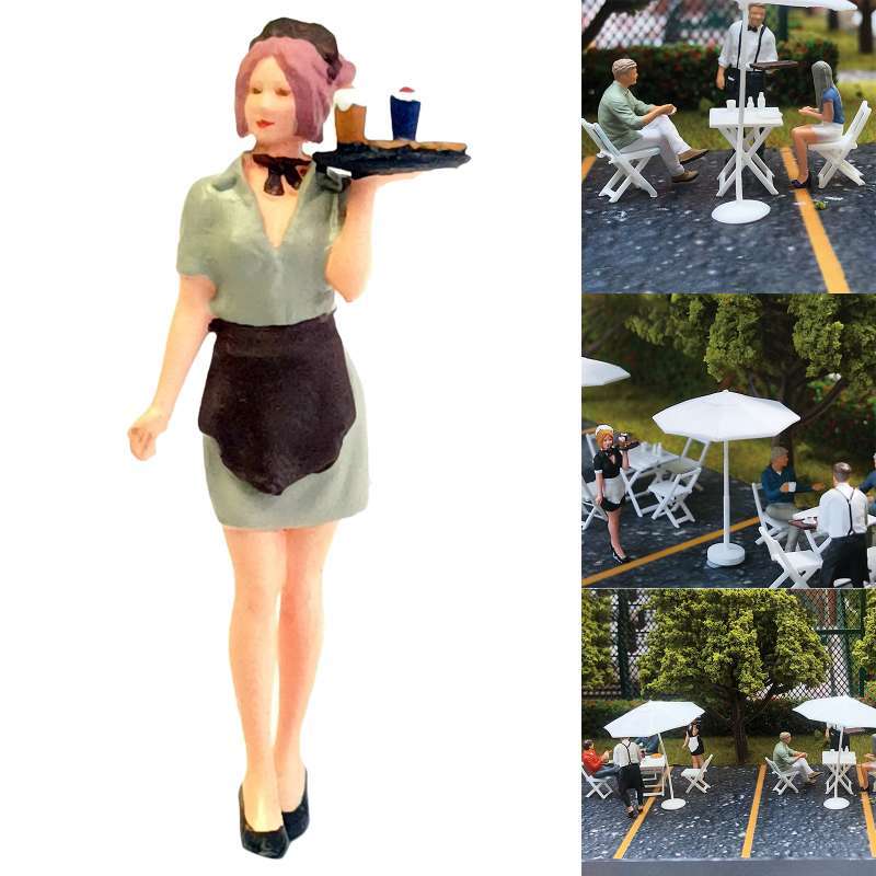 Promo 1:64 Figures Waiter Manger Scene Layout Diorama Toy Waitress ...