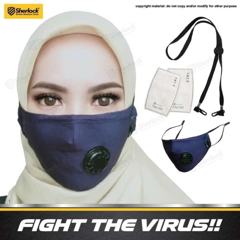 Jual MASKER KAIN RESPIRATOR SHERLOCK with N99 CARBON FILTER - BIRU NAVY ...