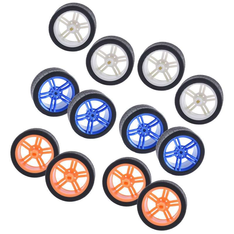 Jual 12 x Racing Car Plastic Wheel Rims&Rubber Tires TT Motor Car ...
