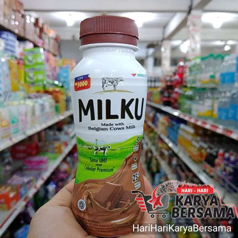 Jual Milku Minuman Susu Uht Rasa Cokelat Premium Botol 200ml Di Seller ...