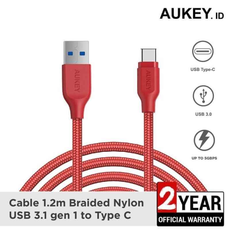 Promo Aukey Cable 2M Usb 3.1 Gen 1 To Usb C Braided Nylon Red - 500280 ...
