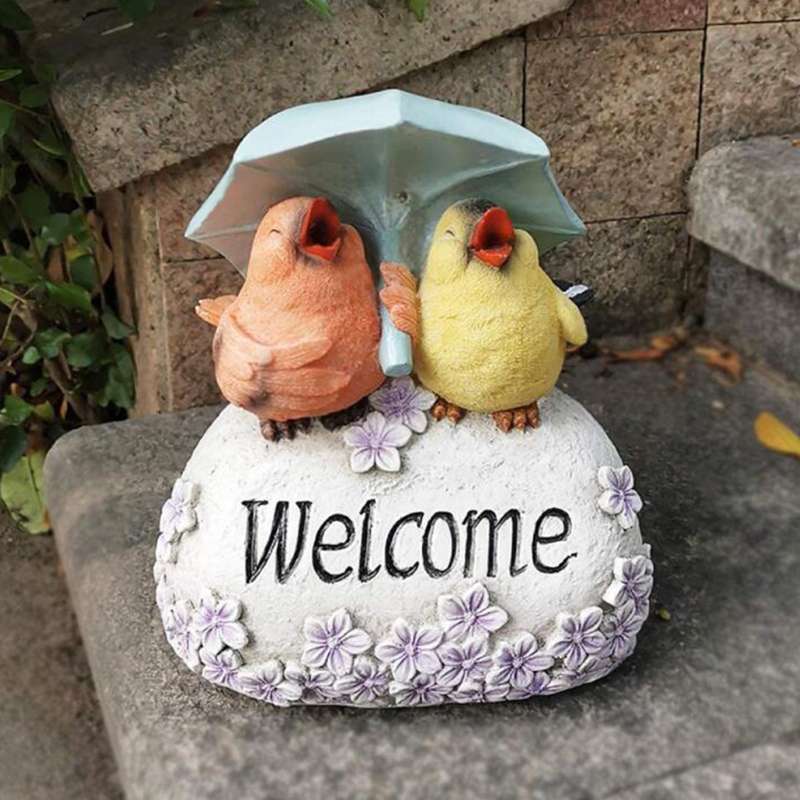 Jual Solar LED Resin Welcome Sign Garden Birds Statue Sculpture Decor 2 ...