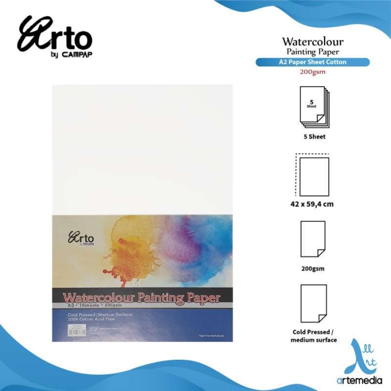 Jual Kertas Cat Air Arto A2 Watercolor Paper Sheet - CELLULOSE 200gm di ...