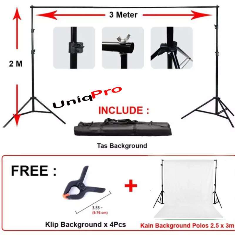 Jual Paket Studio stand tiang background klip kain background Putih ...