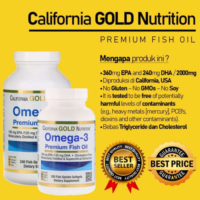 Jual California Gold Nutrition Omega 3 DHA EPA Premium Fish Oil 100 Softgel omega3 minyak ikan ...