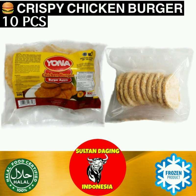 Promo Daging Burger Ayam Crispy 600 Gram Isi 10 Pcs Yona Chicken Burger ...