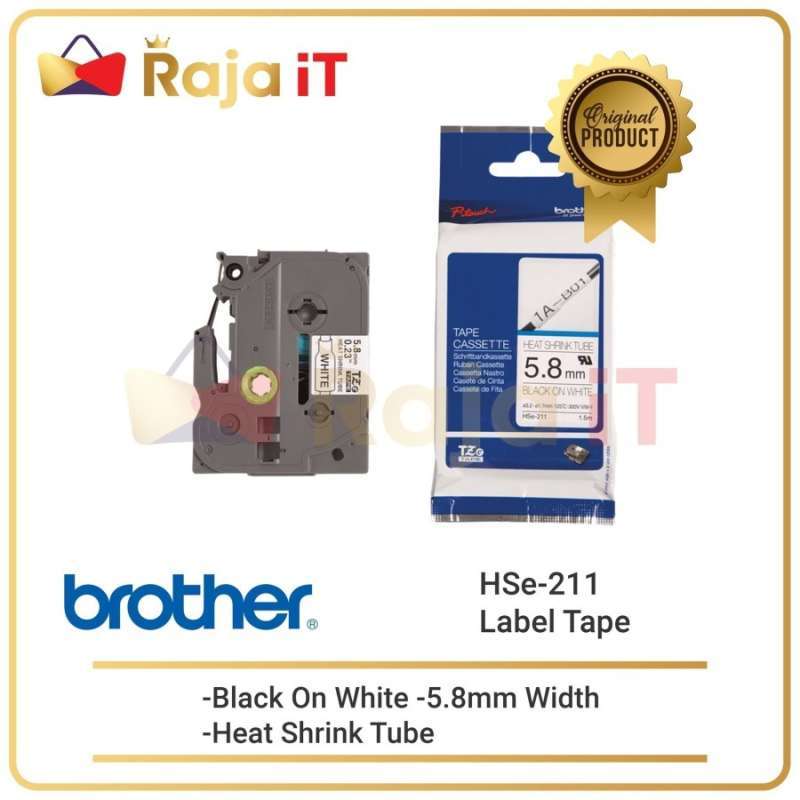 Jual BROTHER Label Tape HSE 211 Heat Shrink Tube Black On White di ...