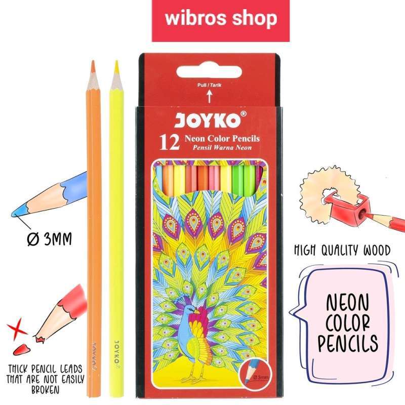 Jual Neon Color Pencils Pensil Warna Neon Joyko CP-124N 12 Warna di ...