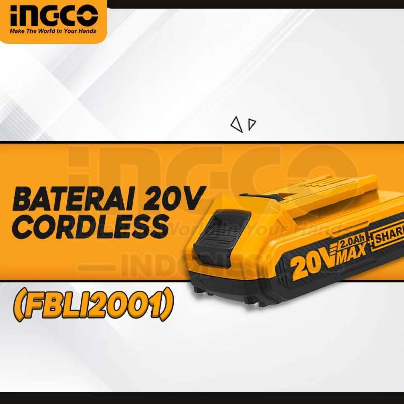 Jual BATERAI 20V LITHIUM-ION 2AH CORDLESS INGCO FBLI2001 di Seller ...