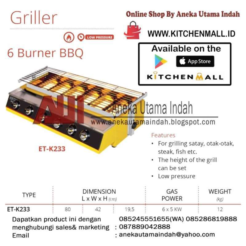 Jual Jual Getra Et-k233 Bbq Burner 6 (enam) Tungku - Mesin Pemanggang Barbaque Di Seller ...