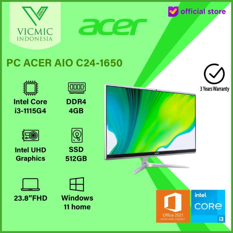 Jual ACER ALL IN ONE C24-1650 [Intel I3-1115G4/4GB/512GB SSD/FHD/WIN11 ...