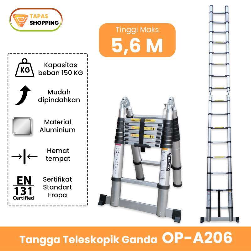 Promo Onepro Tangga Double Telescopic Ladder Tangga Lipat Aluminium 18 ...