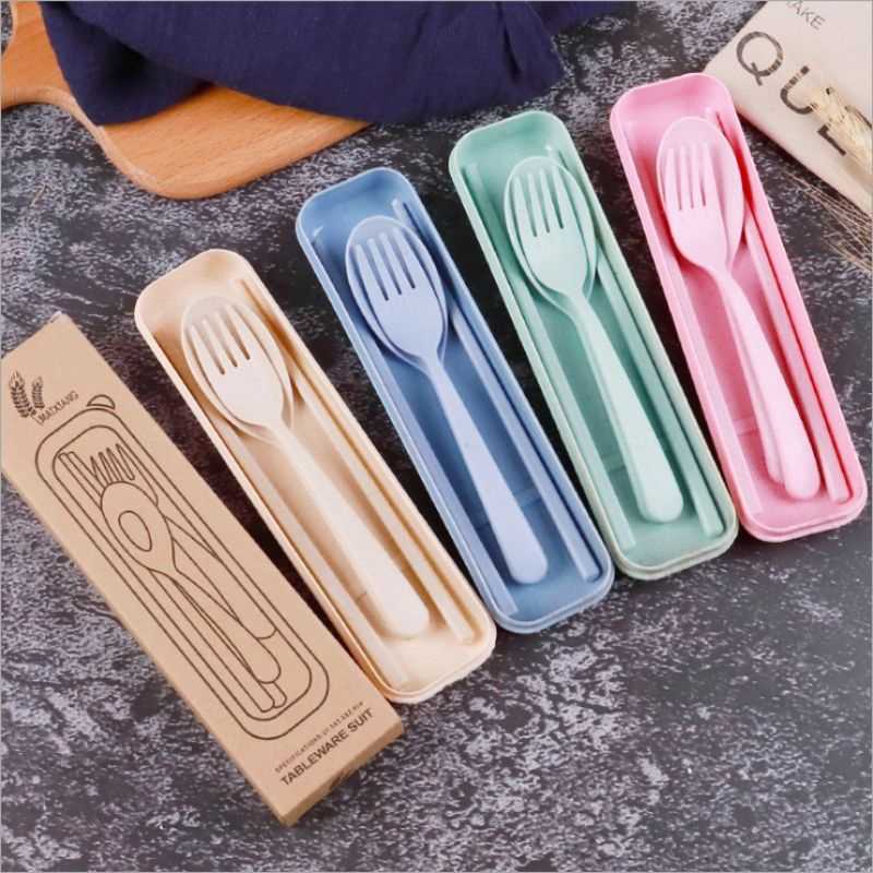 Jual Sendok Set Garpu Sumpit Sendok Bahan Jerami Dan Kotak Sendok Set 3 ...