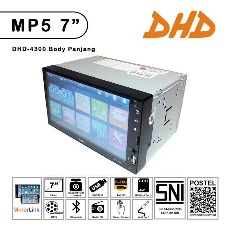 Jual Head Unit Double Din Body Panjang MP5 7 inch MirrorLink DHD-4300 ...