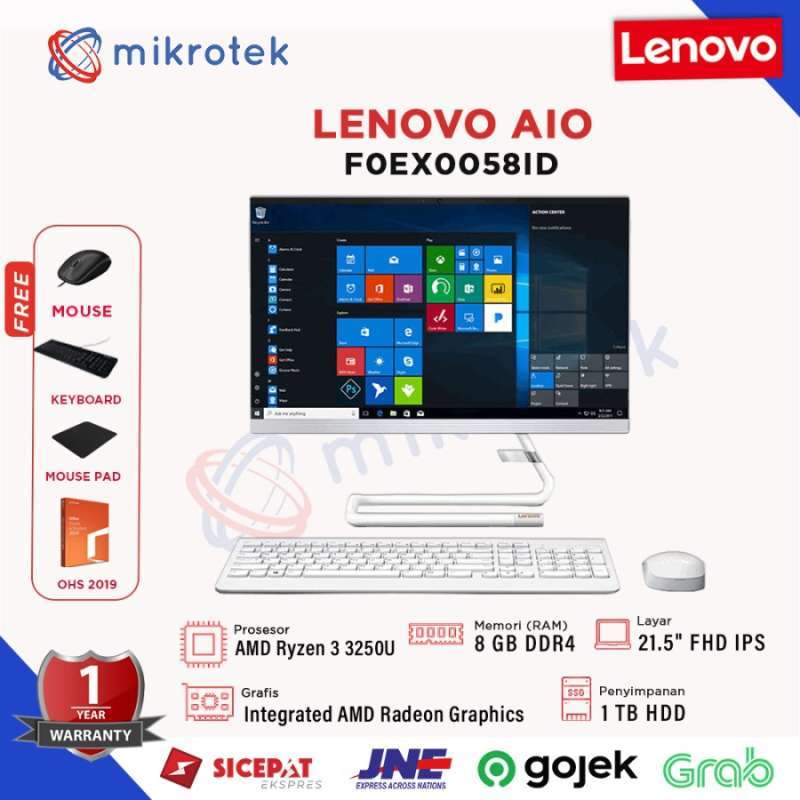 Jual LENOVO PC AIO RYZEN 3 3250U 8GB 1TB HDD + 128 SSD 21.5 FHD WIN 10+OHS F0EX0055ID F0EX0058ID ...
