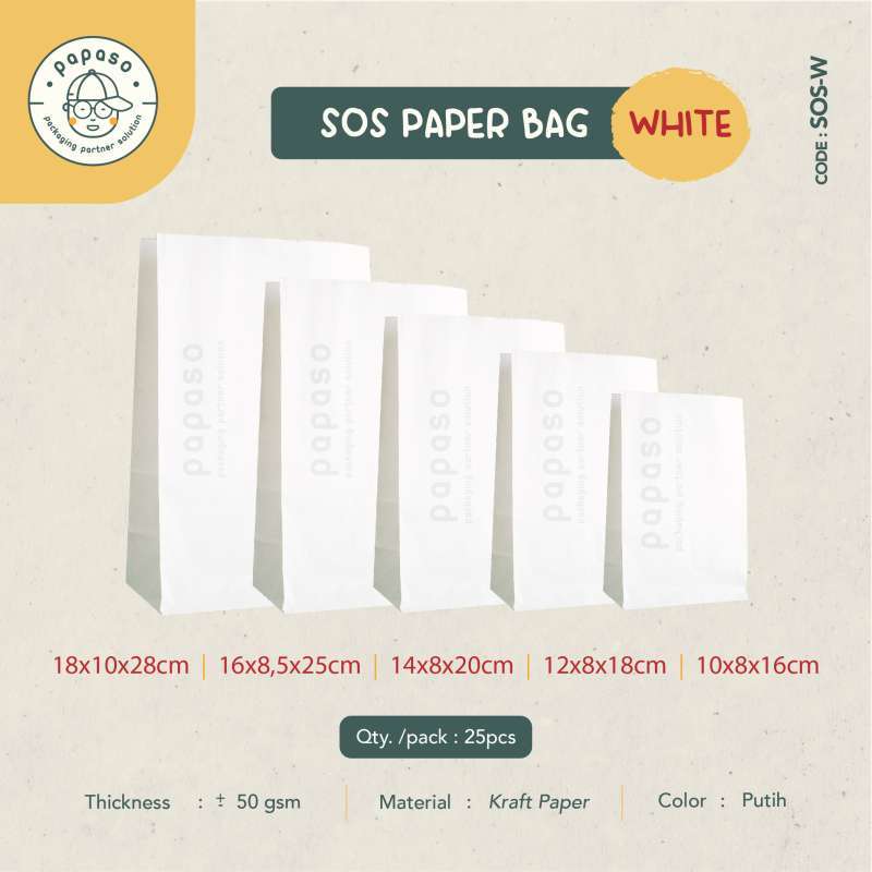 Jual Paper Bag Kantong Kertas Putih Sos Bag (isi 25pcs) di Seller ...