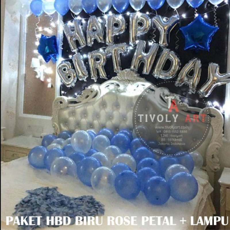 Jual Paket Dekorasi Happy Birthday Tema BIRU ROSE PETAL + LAMPU / Paket ...